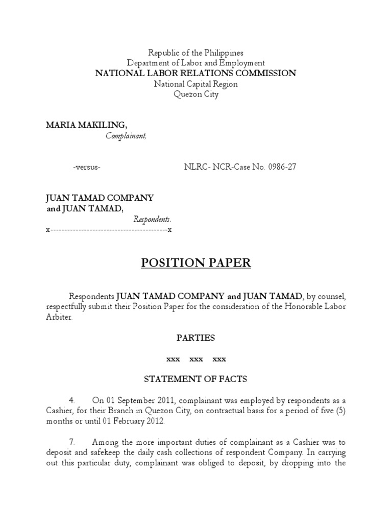 Position Paper: National Labor Relations Commission | PDF | Employment ...