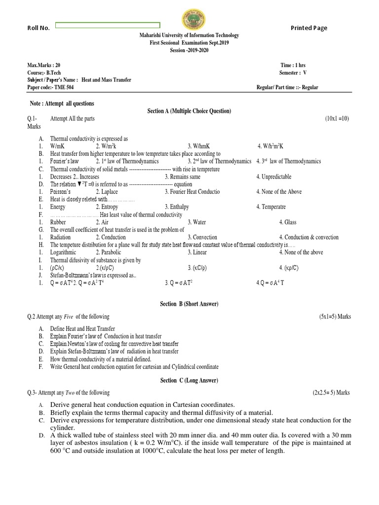 Note: Attempt All Questions Section A (Multiple Choice Question ...