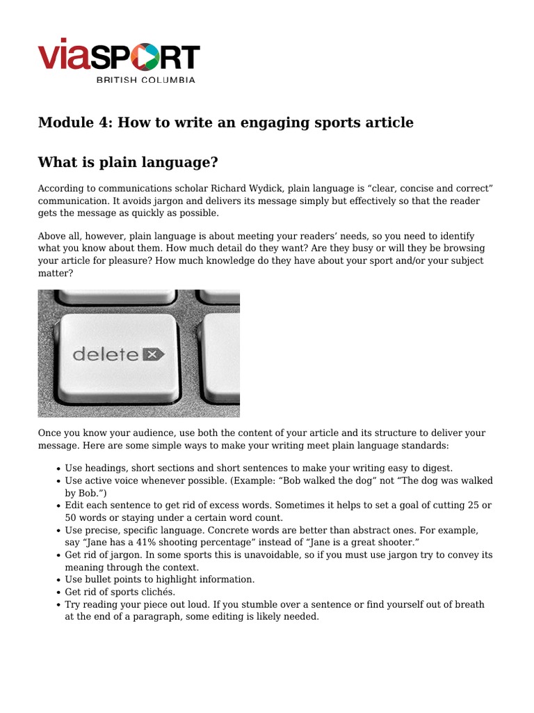 Module 4: How To Write An Engaging Sports Article What Is Plain ...