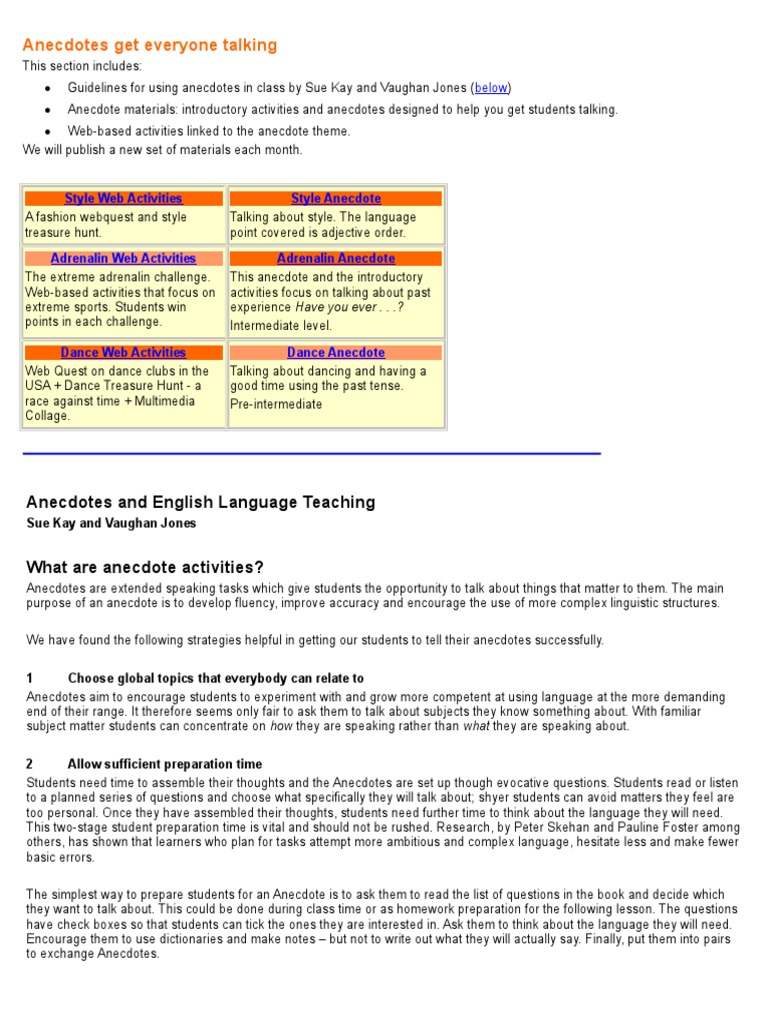 Anecdotes Get Everyone Talking: Anecdotes and English Language Teaching ...