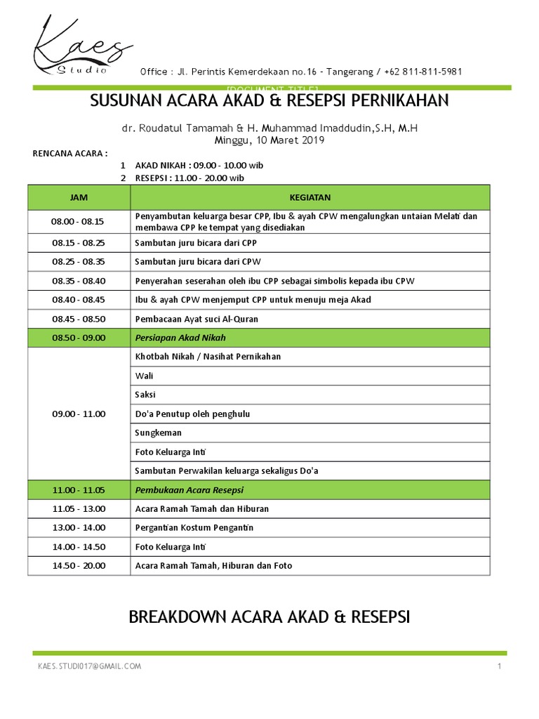 Susunan Acara Akad Dan Resepsi Pernikahan Pdf