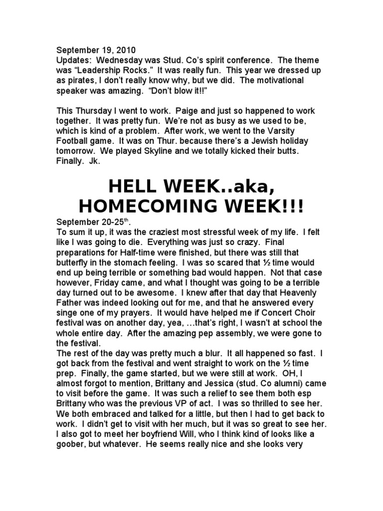 HELL WEEK..aka, Homecoming Week!!! | PDF | Jesus