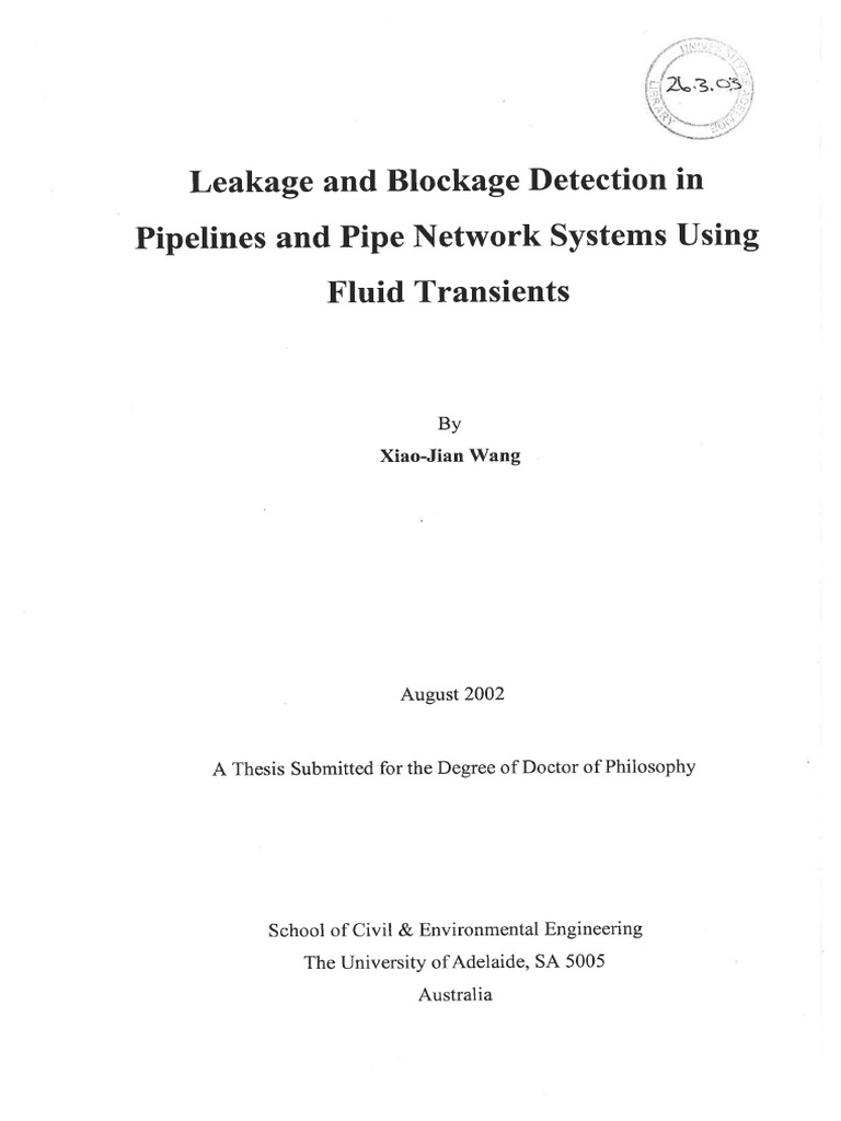 Leakage and Blockage Detection in Pipelines and Pipe Networks | PDF | Fluid Dynamics | Equations