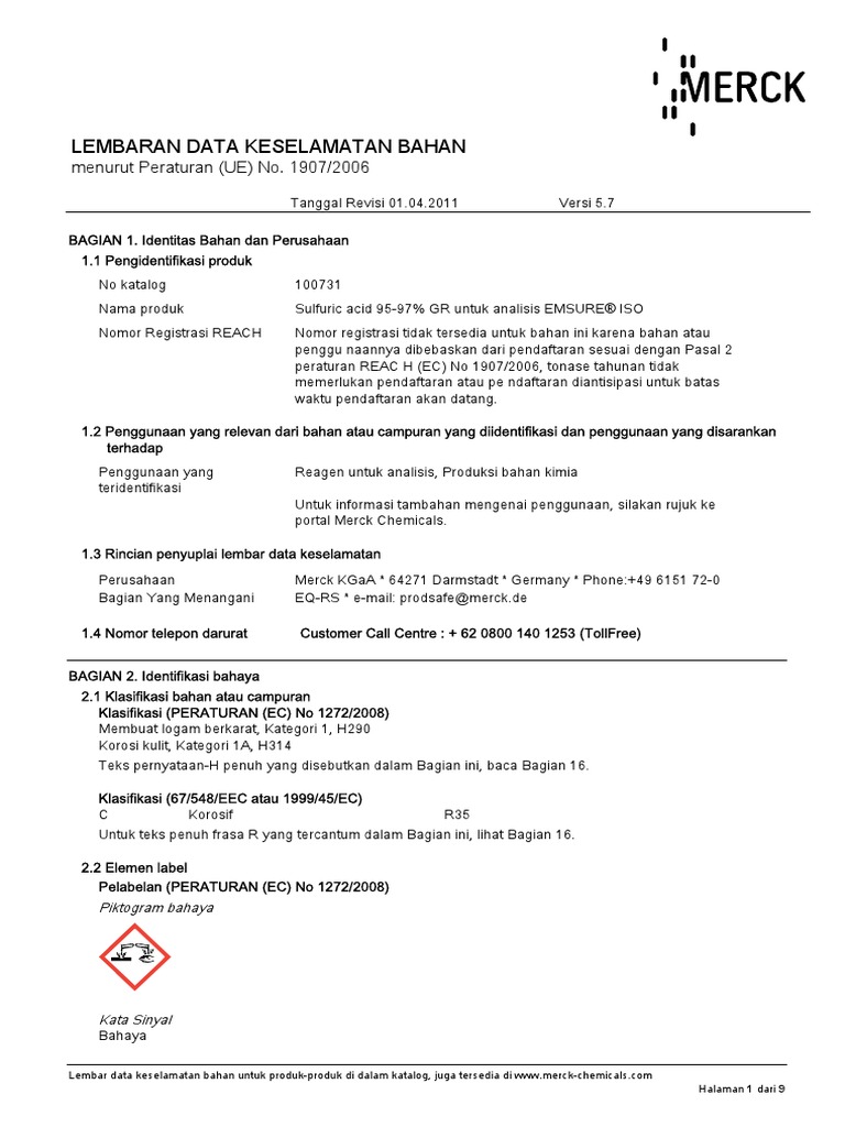 014 MSDS Asam Sulfat 100731 | PDF