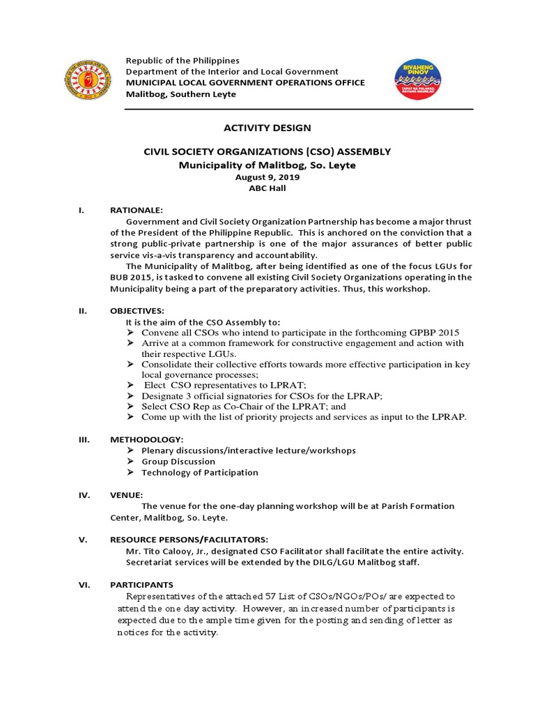 Activity Design Cso Assembly | PDF | Public Sphere | Government