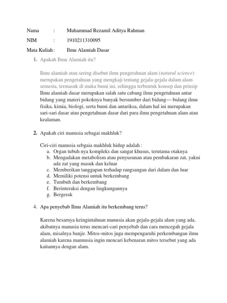 Tugas Ilmu Alamiah Dasar | PDF | Filsafat | Sains & Matematika