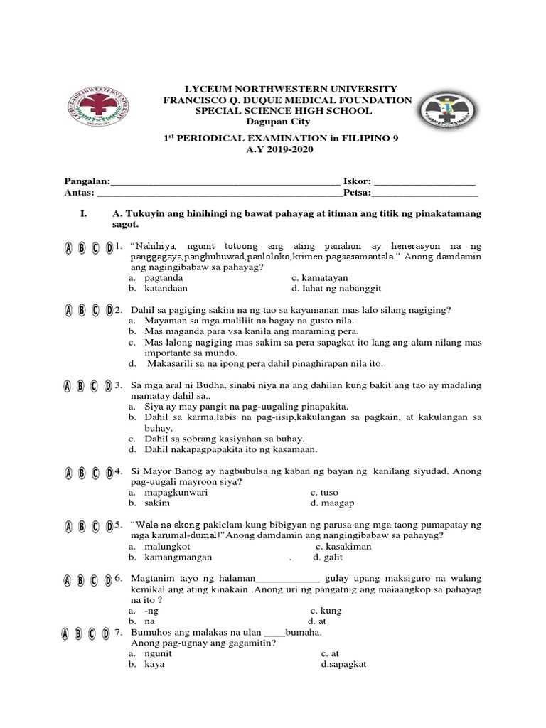 First Periodical Exam Grade 9 | PDF