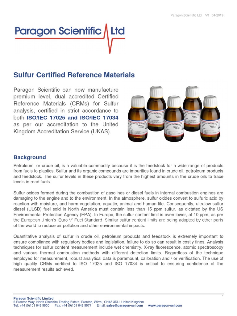 Sulfur Certified Reference Materials: ISO/IEC 17025 and ISO/IEC 17034 ...