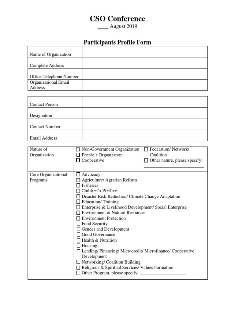 CSO Conference Participant Profile Form | PDF | Welfare | Cooperative