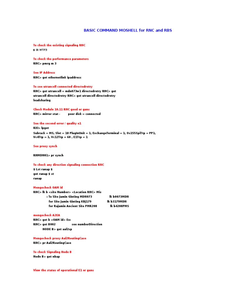 Basic Command Moshell For RNC and 3g - Rbs | PDF | Information And Communications Technology ...