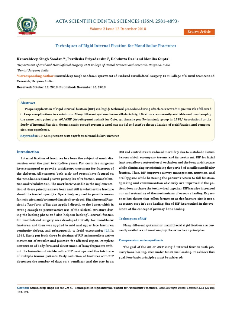 Techniques of Rigid Internal Fixation For Mandibular Fractures | PDF ...