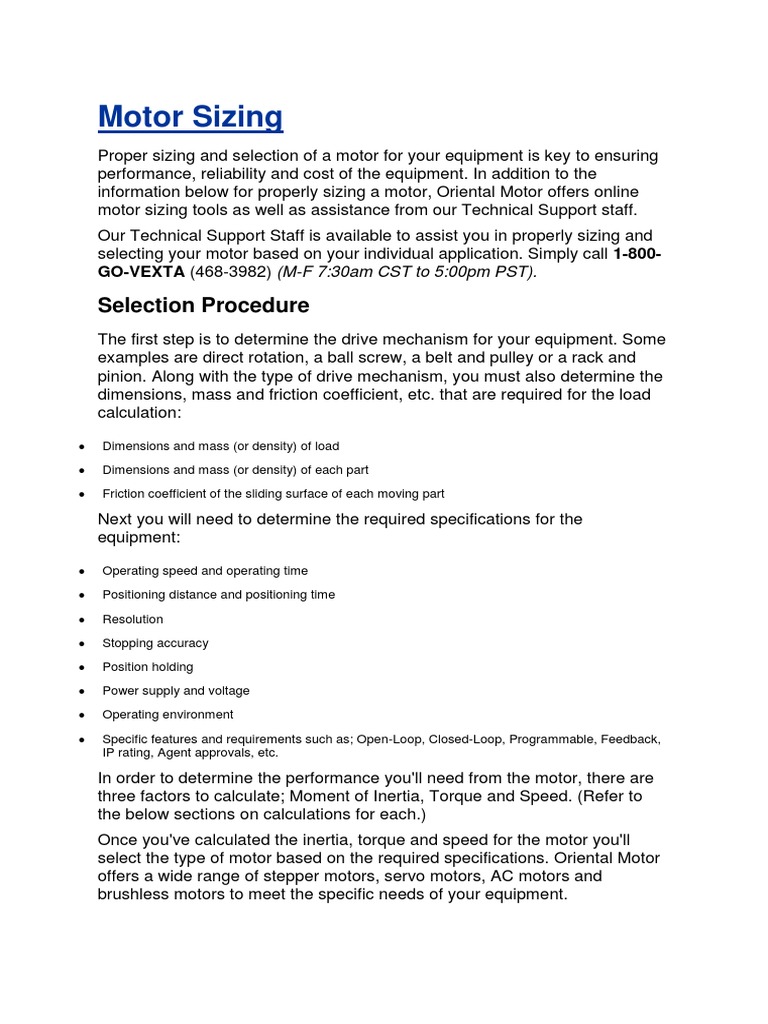 Motor Sizing: Selection Procedure | PDF | Torque | Electric Motor