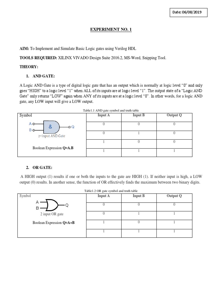 Implementing Basic Logic Gates in Verilog HDL | PDF | Logic Gate ...