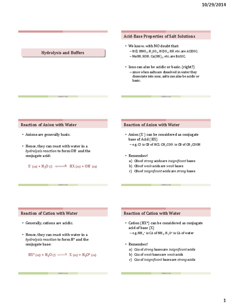Hydrolysis and Buffers | PDF | Acid | Buffer Solution
