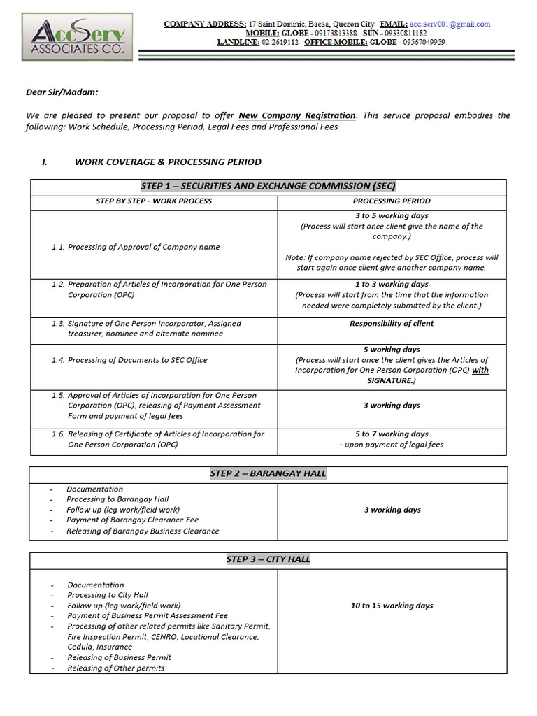 New Business Registration Proposal - 100719 | PDF | Corporations | Fee