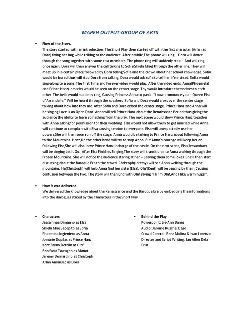 Mapeh Output:Group of Arts: Flow of The Story | PDF