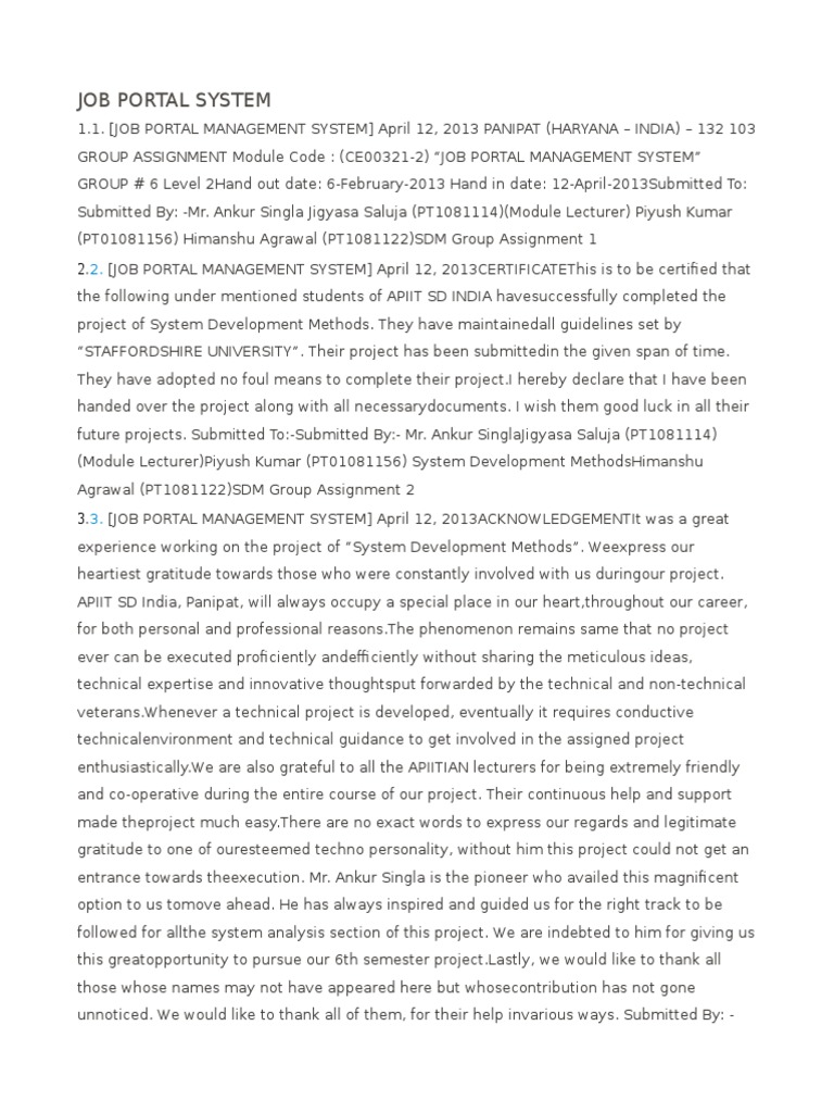 Job Portal Management System Documentation | PDF | Software Development ...