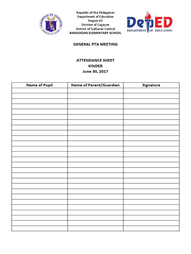 General Pta Meeting: Baraoidan Elementary School | PDF | Social ...