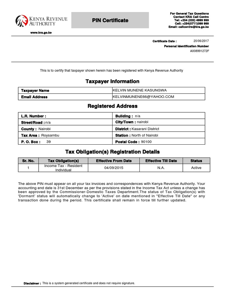 PIN Certificate: This Is To Certify That Taxpayer Shown Herein Has Been ...