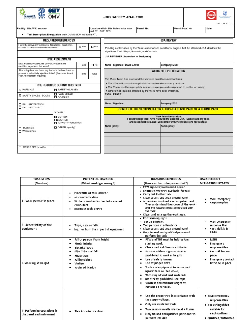 Job Safety Analysis: Required References Jsa Review | PDF | Personal ...