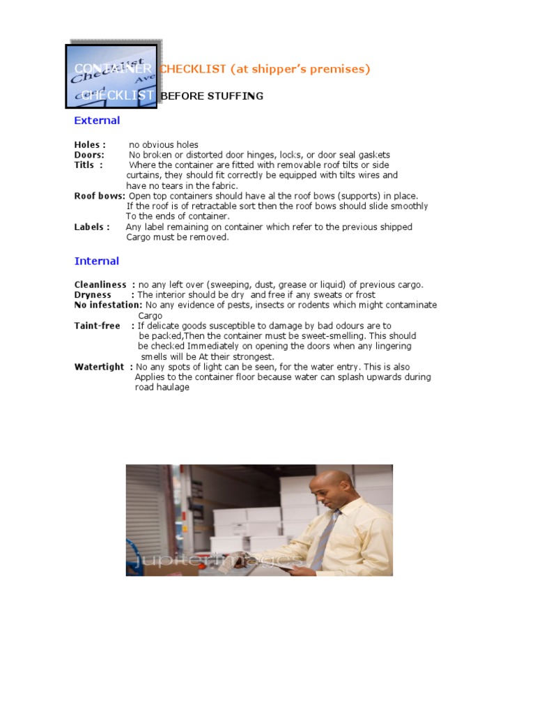 Container Checklist: CHECKLIST (At Shipper's Premises) | PDF | Door | Cargo