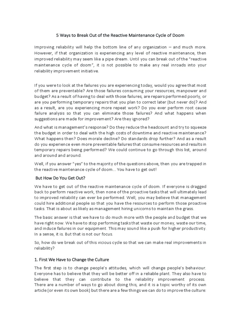 5 Ways To Break Out of The Reactive Maintenance Cycle of Doom | PDF ...
