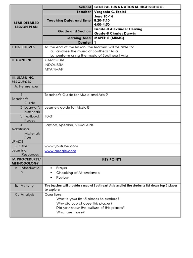 Myanmar Music Lesson Plan | PDF | Lesson Plan | Behavior Modification