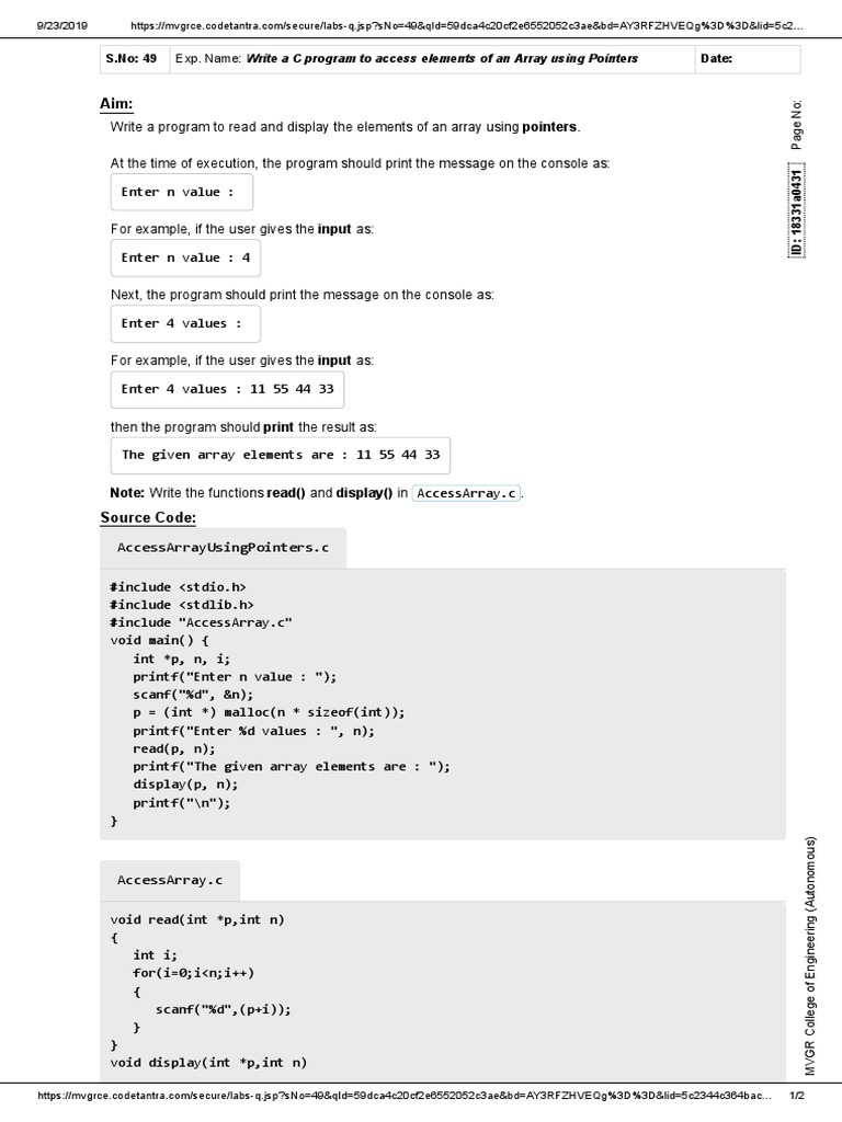 Accessing Array Elements Using Pointers in C | PDF | Computer Data ...