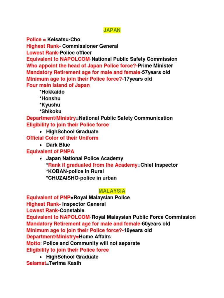 Comparative Police System | PDF | Constable | Inspector