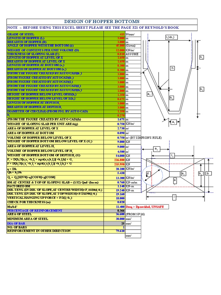 Design of Hopper Bottoms: Note:-Before Using This Excel Sheet Please ...