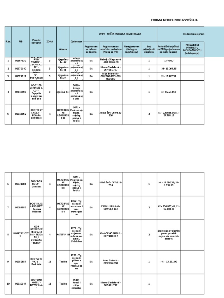 Mjesecni Izvjestaj | PDF