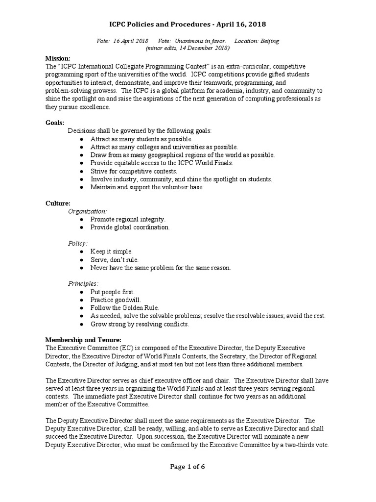 ICPC Policies and Procedures - April 16, 2018: Mission | Download Free PDF | Committee ...