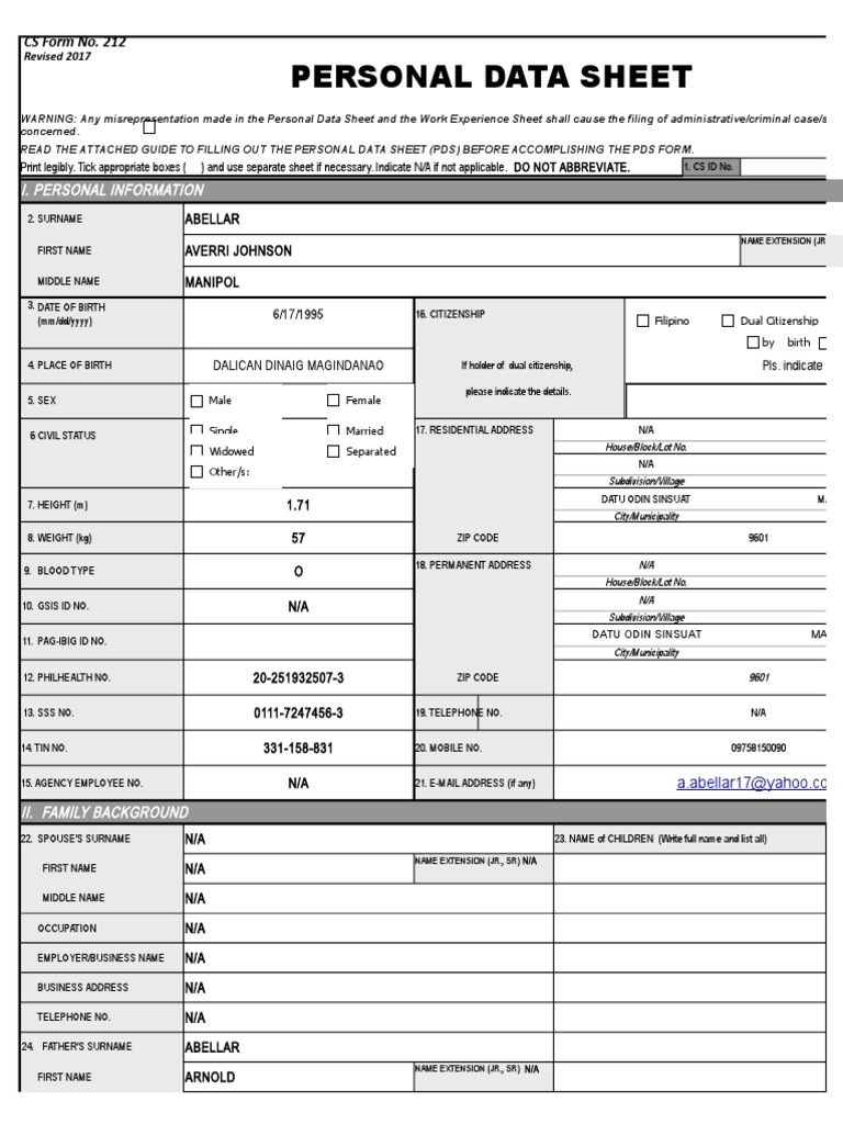 Personal Data Sheet | PDF | Government Information | Government