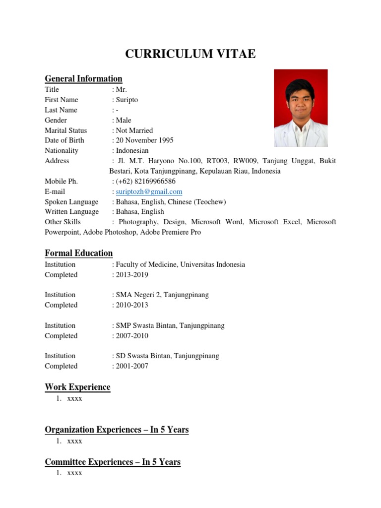 Curriculum Vitae: General Information | PDF | Career & Growth