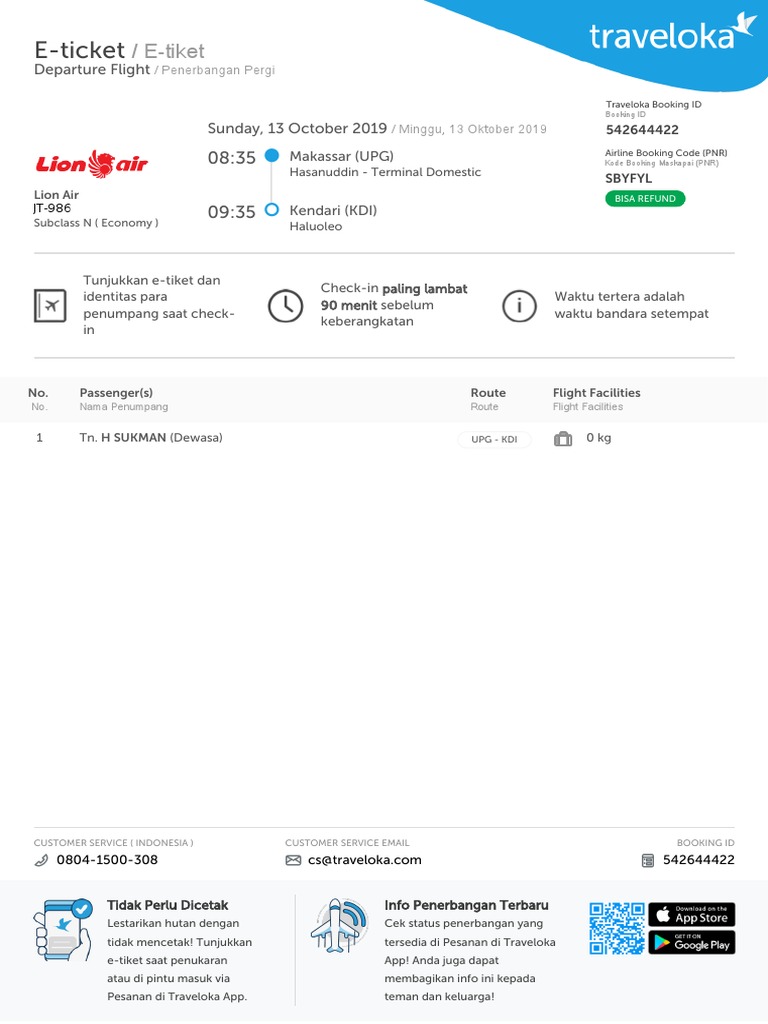 Contoh Tiket Pesawat | PDF
