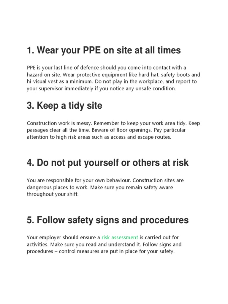 Wear Your PPE On Site at All Times: Risk Assessment | PDF