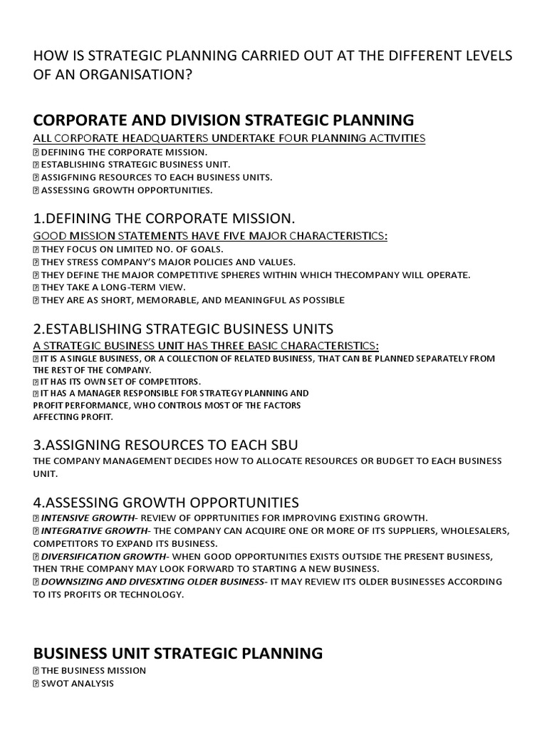 Strategic Planning Across Organizational Levels | PDF | Strategic ...
