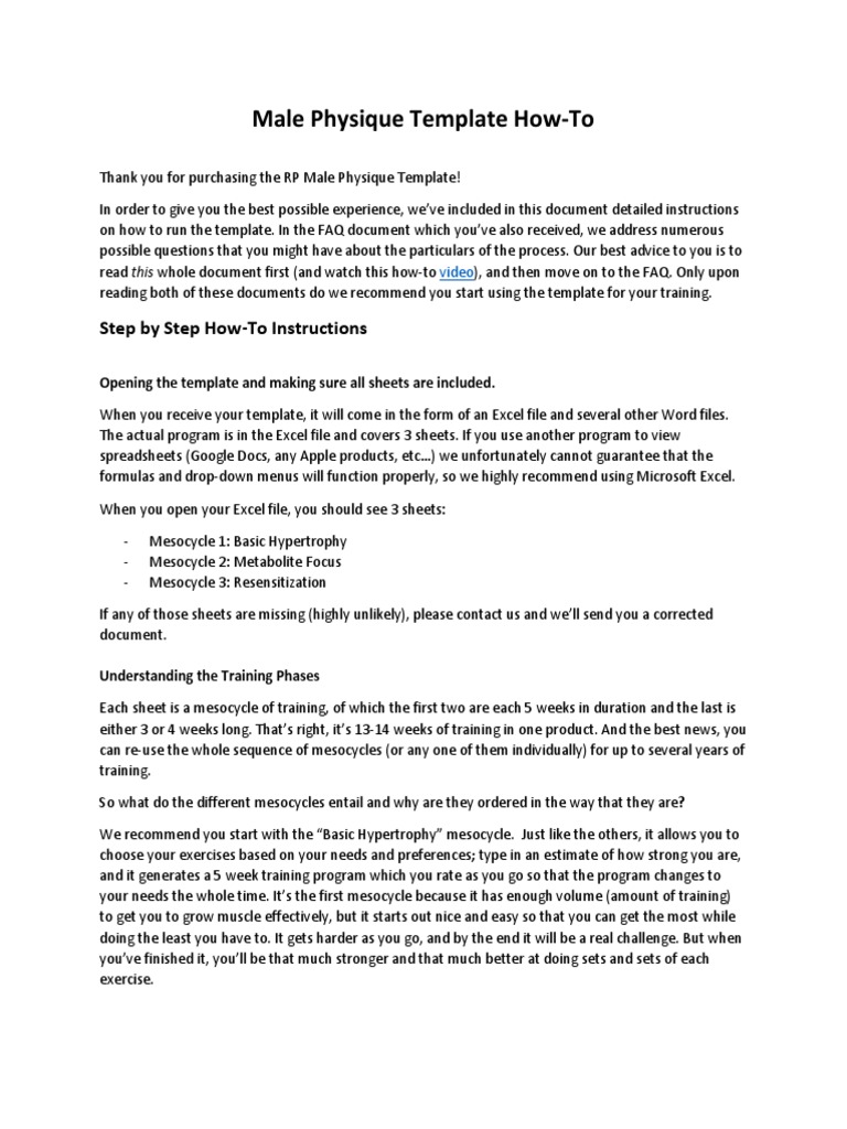 Male Physique Training Template How To | PDF | Muscle Hypertrophy ...