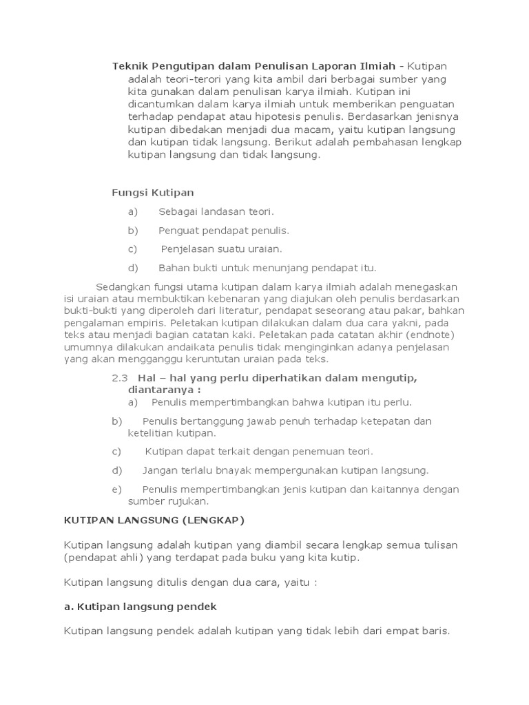 Fungsi Kutipan dalam Karya Ilmiah | PDF