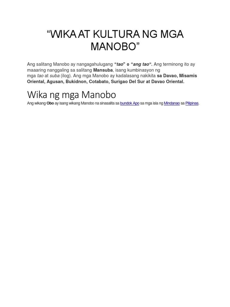 Wika at Kultura NG Mga Manobo | PDF Wika at Kultura NG Mga Manobo | PDF
