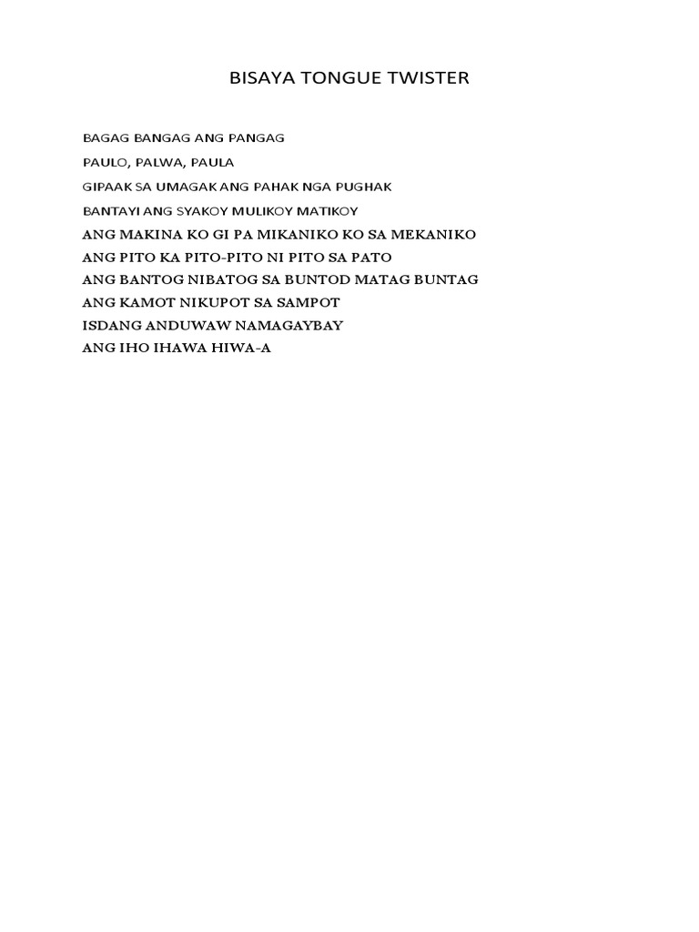 Bisaya Tongue Twister | PDF