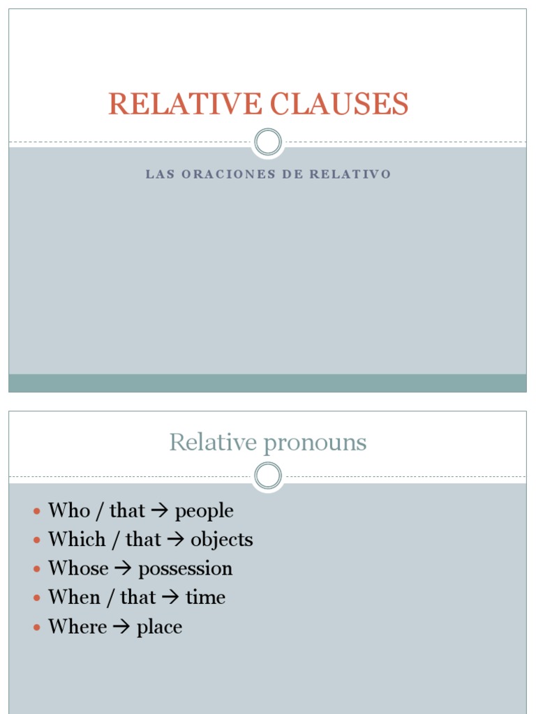Relative Clauses Español | Relative clauses: who, which, whose or that ...