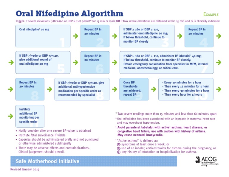 Oral Nifedipine Algorithm: Safe Motherhood Initiative | PDF | Asthma | Rtt