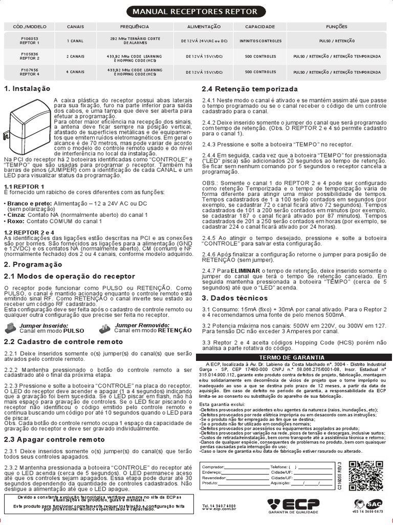 Controle ECP Manual PDF | PDF | Diodo emissor de luz | Relâmpago