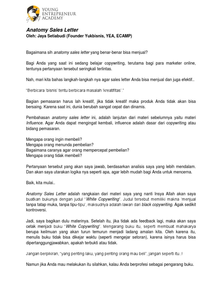 Anatomy Sales Letter untuk Penjualan Efektif | PDF