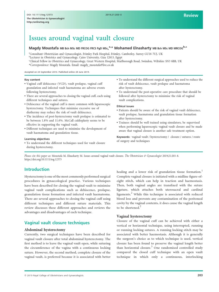 Issues Around Vaginal Vault Closure: Review | PDF | Vagina | Surgical ...