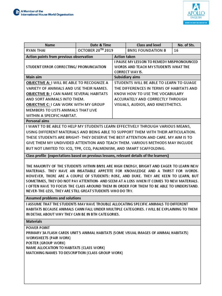 Lesson Outline Form | PDF | Vocabulary | Learning
