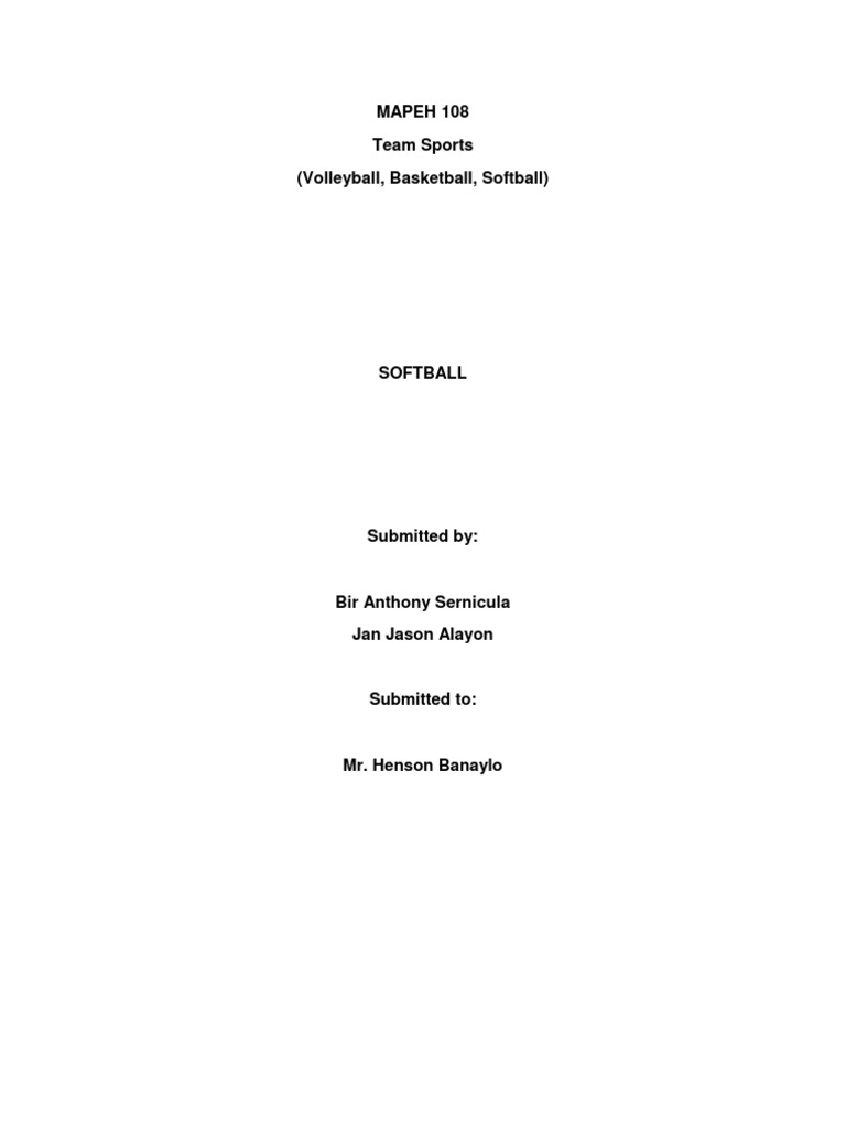 MAPEH 108 Team Sports (Volleyball, Basketball, Softball) | PDF ...