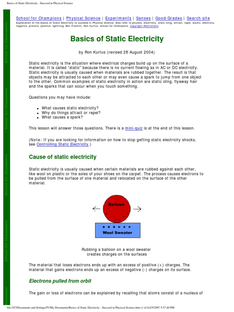 Basics of Static Electricity | PDF | Electric Charge | Electron