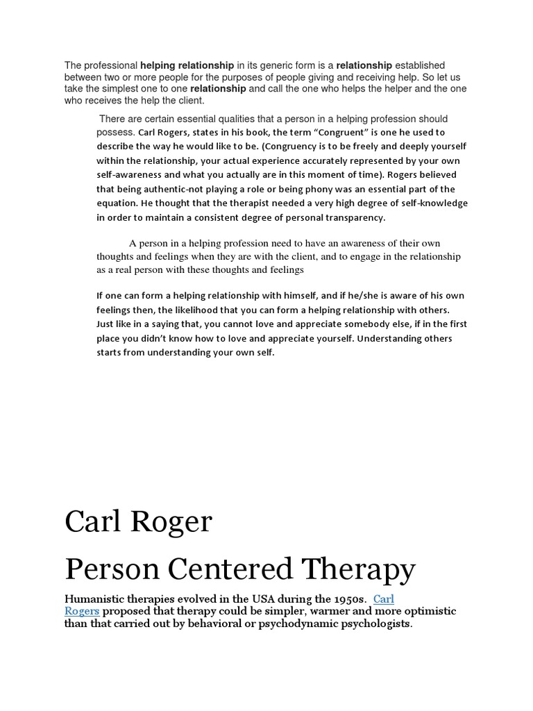 Carl Roger Person Centered Therapy | PDF | Psychotherapy | Humanistic ...